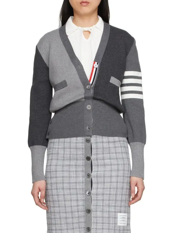 Thom Browne 4-bar Colour Block Cardigan - Gray