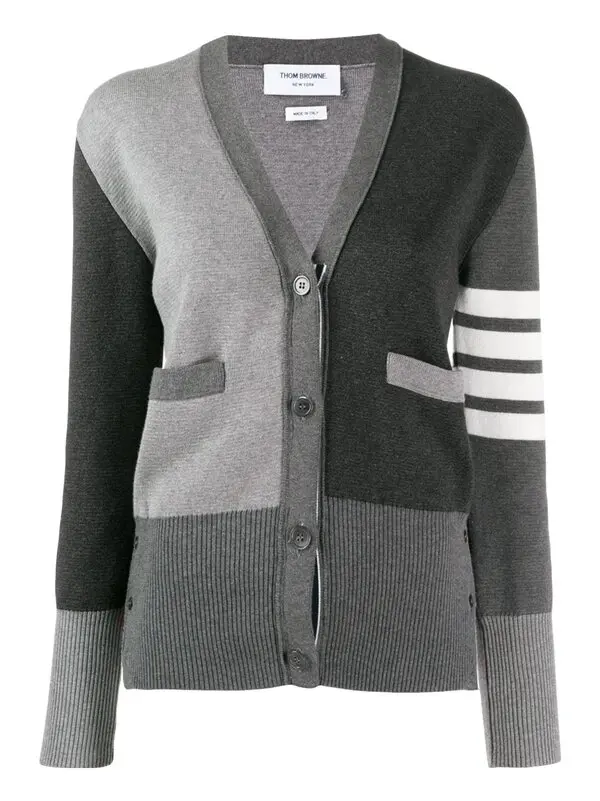 Thom Browne 4-bar Colour Block Cardigan - Gray