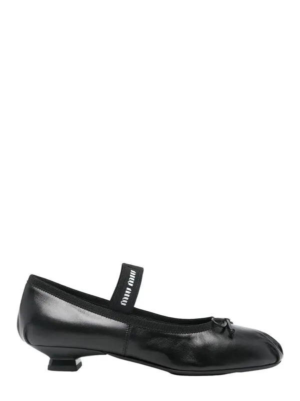 Miu Miu Leather Ballet Pumps With Bow Detailing - Black