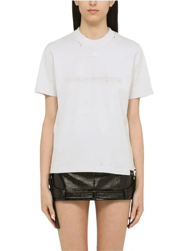 COURREGES Logo-patch Cotton T-shirt - White