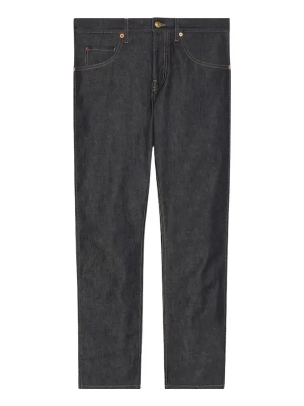 Gucci Tapered Denim Trousers With Horsebit Detail - Blue