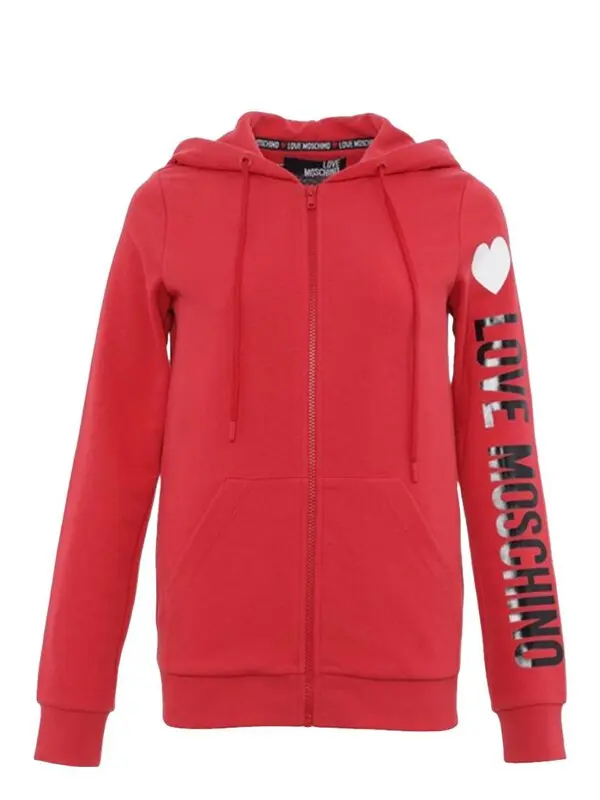 Moschino Hooded Casual Zip-up Jacket - Red