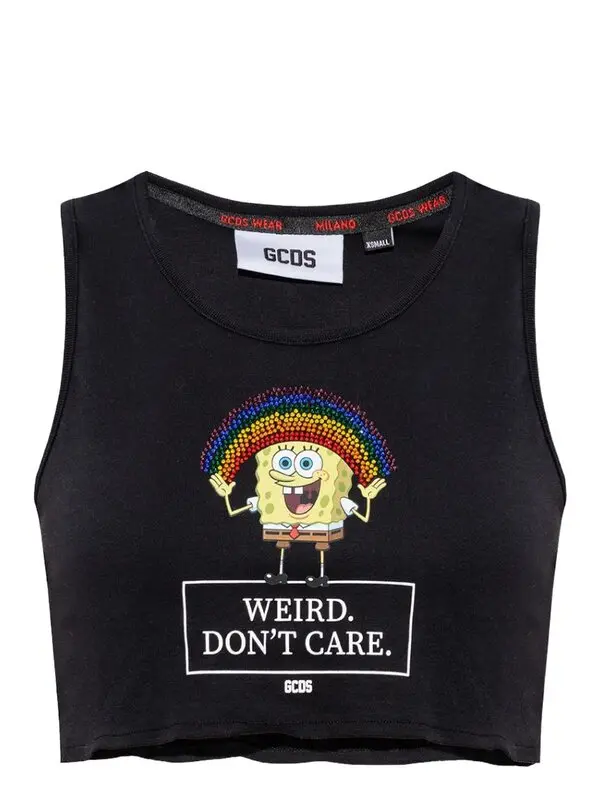 Gcds Graphic Print Cropped Vest - Black