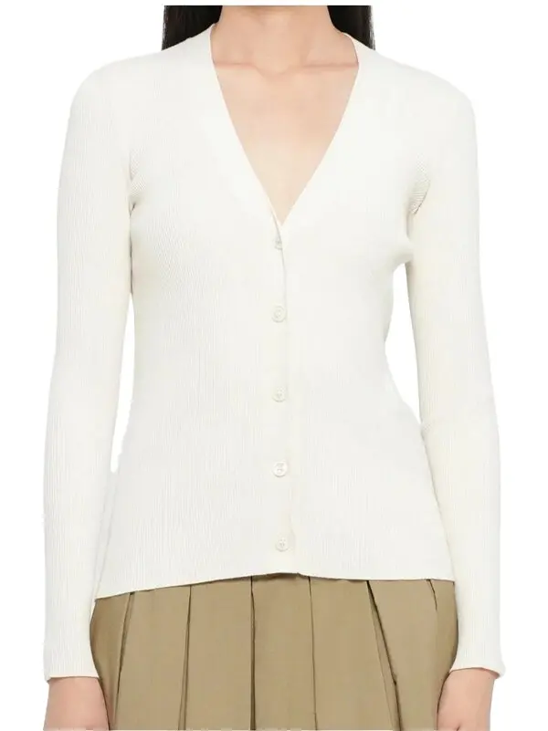 Max Mara Ribbed-knit V-neck Cardigan - Gypsum Color