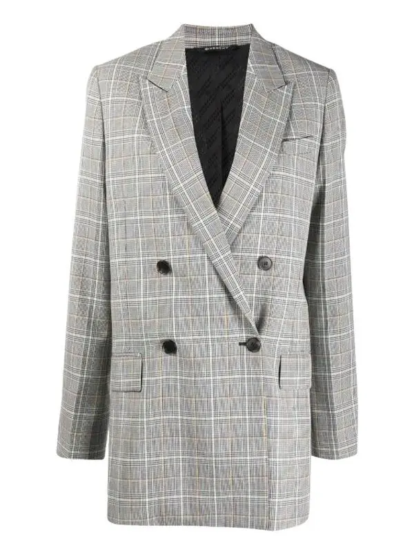Givenchy Checkered Double-breasted Blazer - Gray