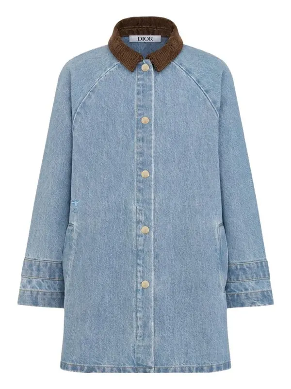 Dior Long-sleeved Denim Jacket With Embroidered Bee - Blue