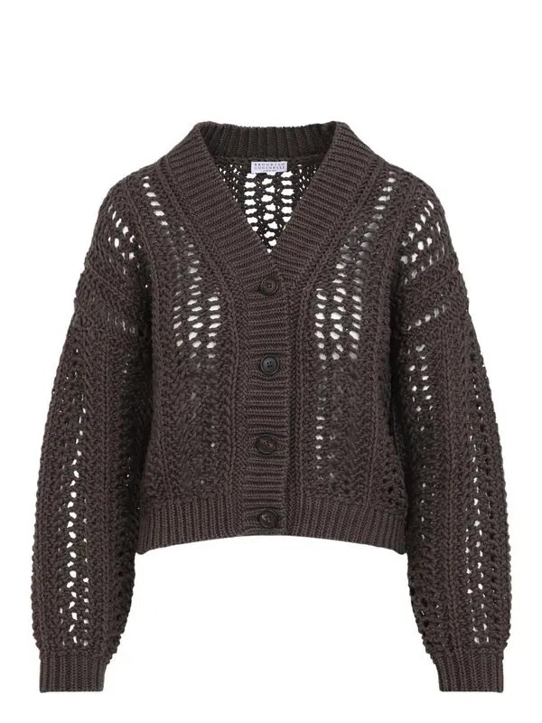 Brunello Cucinelli Long Sleeved Open-knit Cardigan - Chocolate