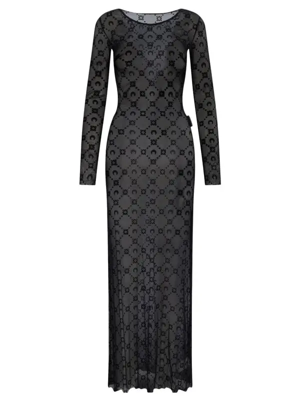 MARINE SERRE Moonogram Mesh Flocked Long Sleeve Maxi Dress - Black