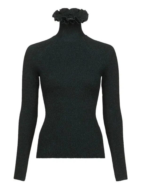 Alaïa Ruffled Ribbed Turtleneck Top - Black