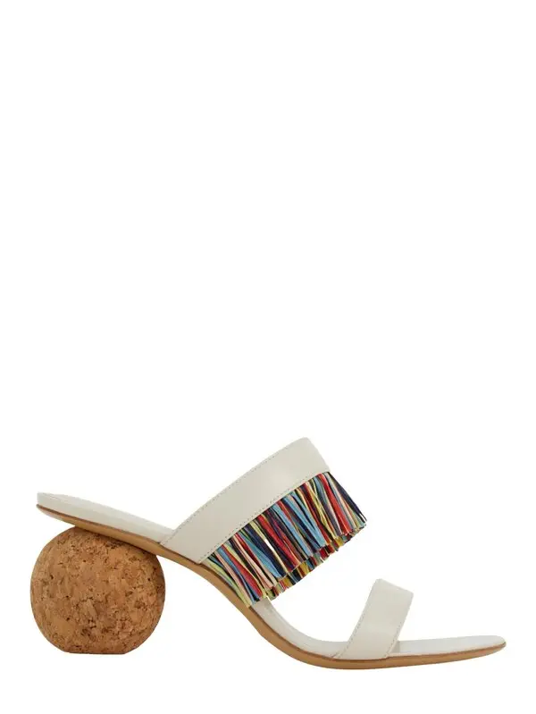FERRAGAMO Fringed Detail Spherical Heel Sandals - Mascarpone