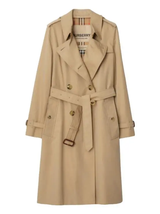 Burberry Double Breasted Belted Trench Coat - Honey