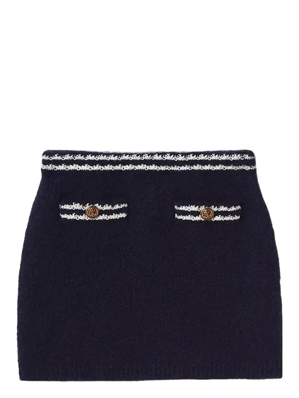 Miu Miu Embroidered Logo Stripe Trim Knitted Mini Skirt - Black