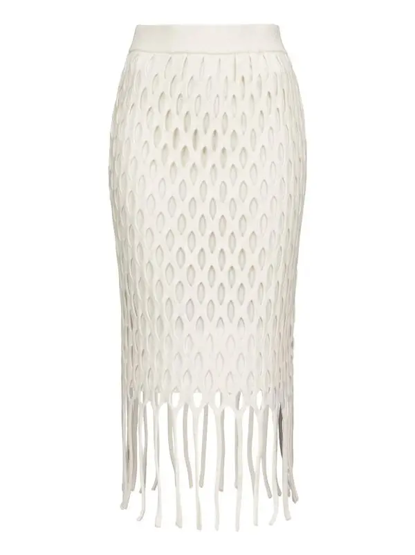 Pinko Macramé Fringed Pencil Skirt - White