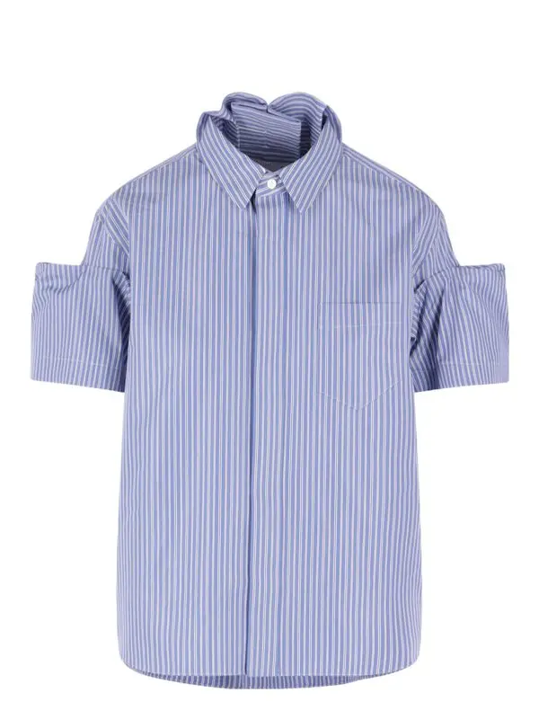 Sacai Poplin Shirt With Asymmetrical Silhouette And Puff Sleeves - Blue
