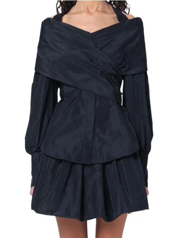 PATOU Wrap Blouse With Neck Strap And Lace Detail - Black