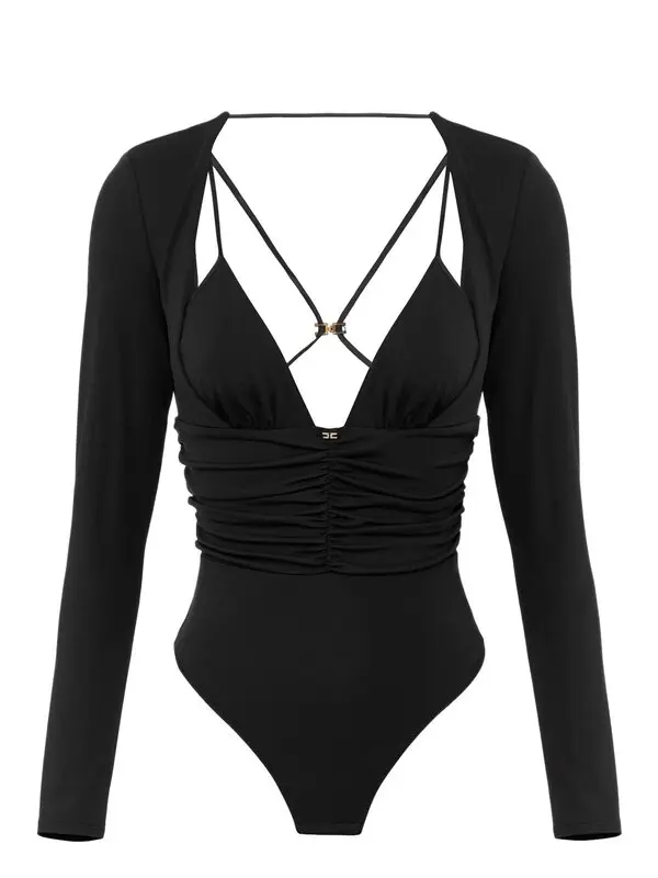 Elisabetta Franchi Draped Crêpe Jersey Bodysuit - Black
