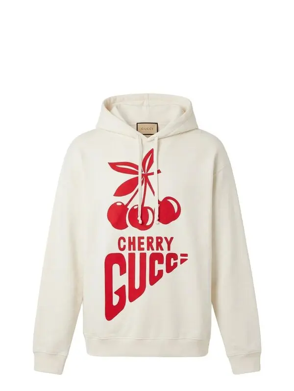 Gucci Cherry Print Cotton Hoodie - White
