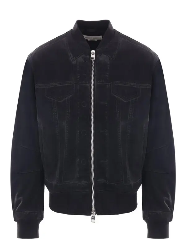 Alexander McQueen Zip-up Denim Jacket With Ghostwash Print - Black