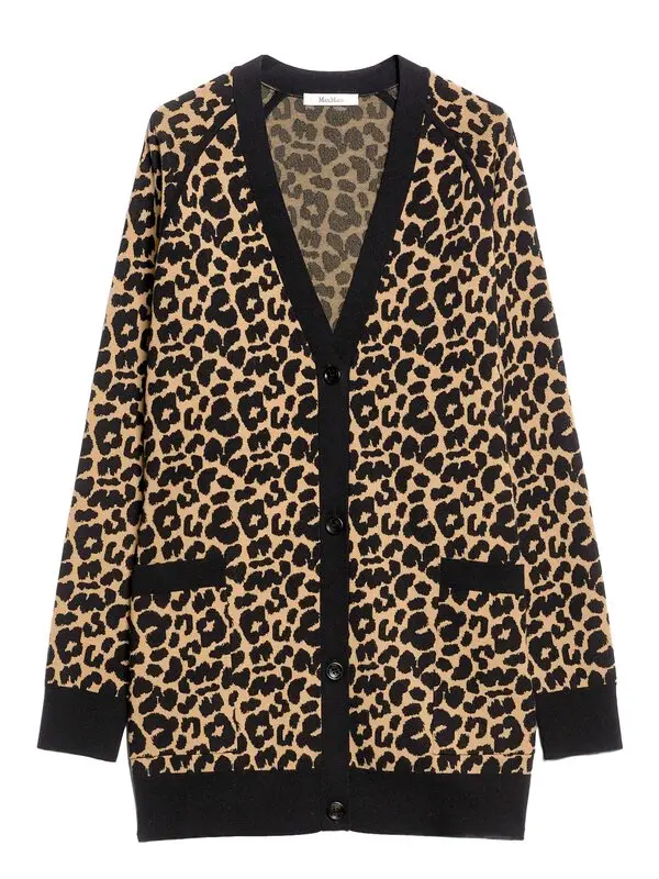 Max Mara Leopard Jacquard V-neck Cardigan - Black