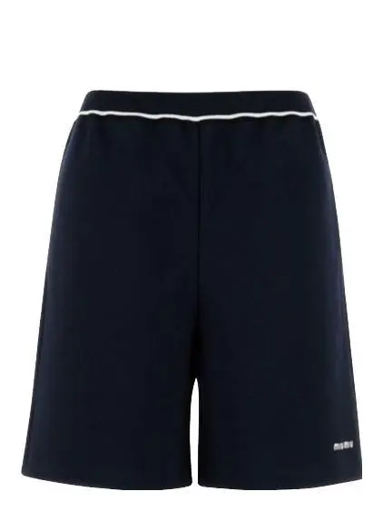 Miu Miu Logo Embroidered Technical Jersey Bermuda Shorts - Blue