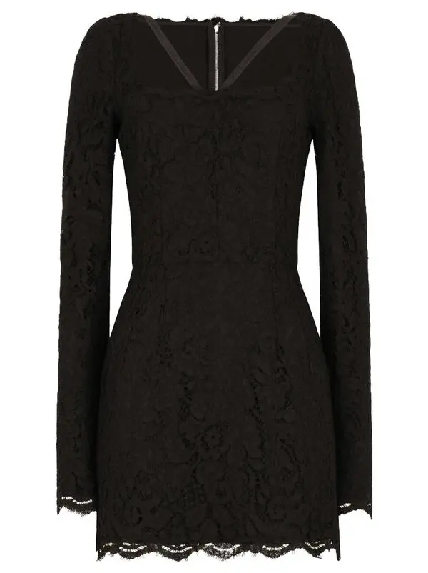 Dolce & Gabbana Lace Square Neck Mini Dress - Black