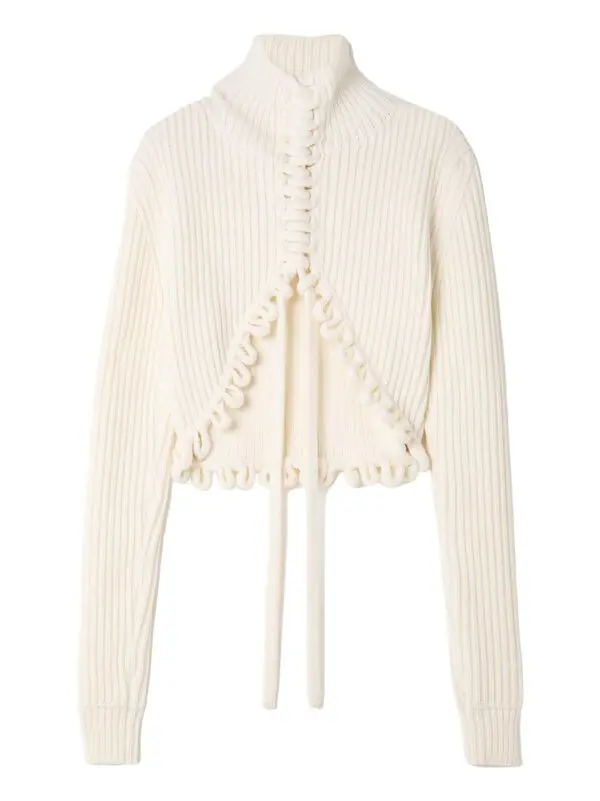 Alaïa Lace-up Wool Ribbed Sweater - Off White