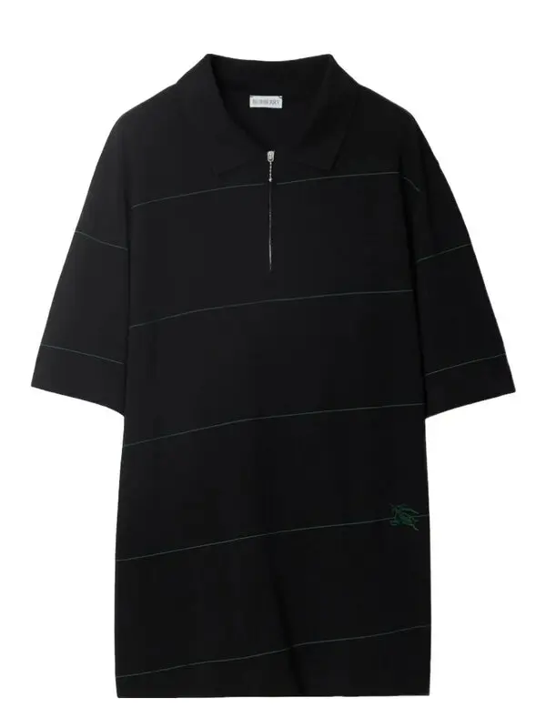 Burberry Striped Logo Embroidered Polo Shirt - Black
