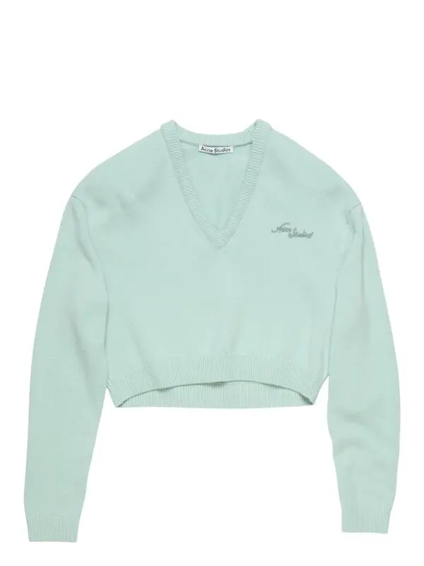 Acne Studios V-neck Embroidered Jumper - Faded Mint