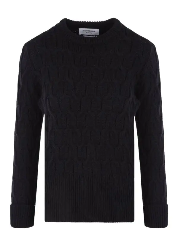 Thom Browne Crisscross Cable-knitted Pullover With Tricolor Detail - Navy Blue