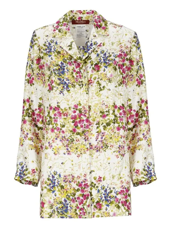Max Mara Floral Printed Long Sleeve Blouse - White