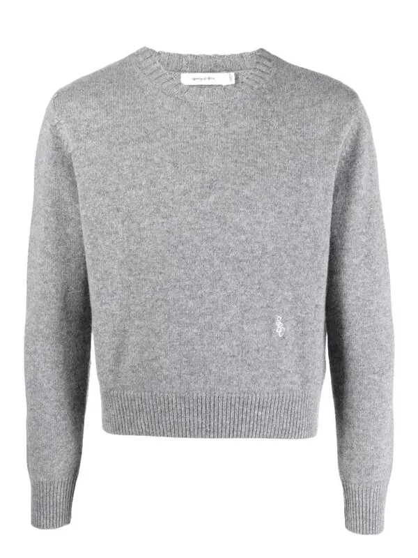 SPORTY  RICH Sporty & Rich Logo-embroidered Round Neck Knitted Jumper - Gray