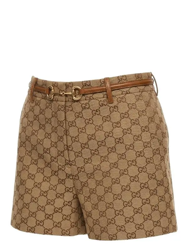 Gucci Horsebit Detail Gg Canvas Shorts - Camel And Dark Brown