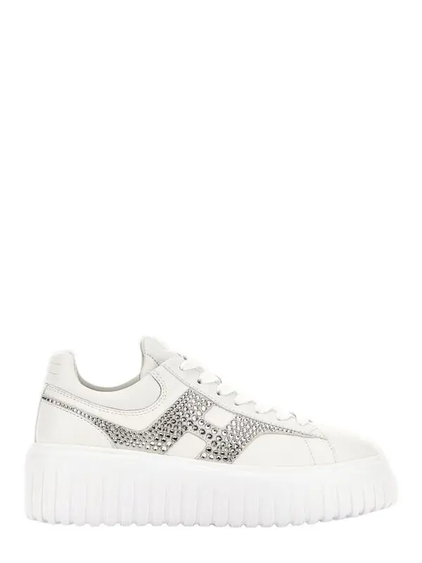 Hogan Embellished Lace-up Sneakers - White And Silver