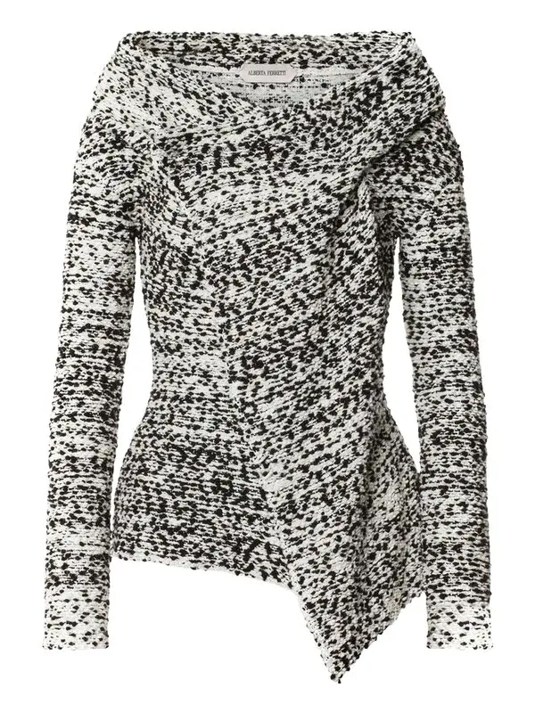Alberta Ferretti Black And White Bouclé Wool Cross-neck Knit Jacket - Gray