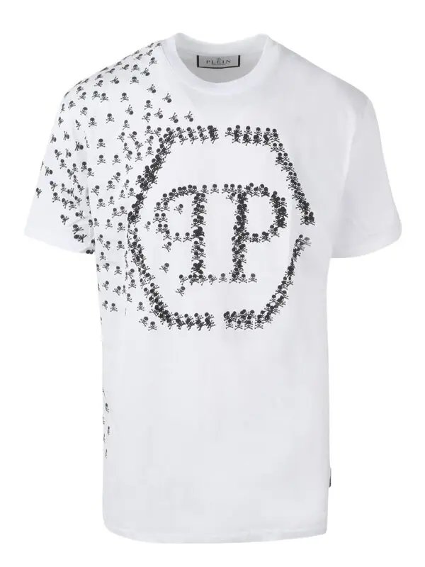 Philipp Plein Skull Bones Logo Printed Crewneck T-shirt - White