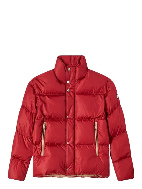 Moncler Hooded Quilted Down Jacket With Palm Tree Print - Red
