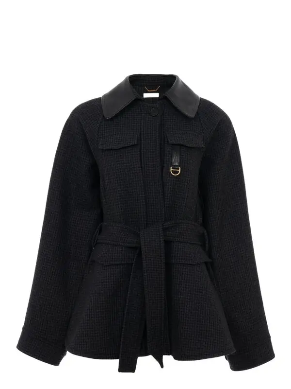 Chloé Houndstooth Belted Jacket - Pearl Black
