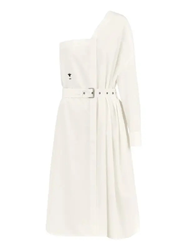Dior Asymmetric Mid-length Shirt Dress With Embroidered Bee - White