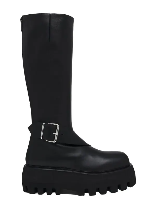Alexander McQueen Knee-high Buckle Platform Lug Sole Boots - Black
