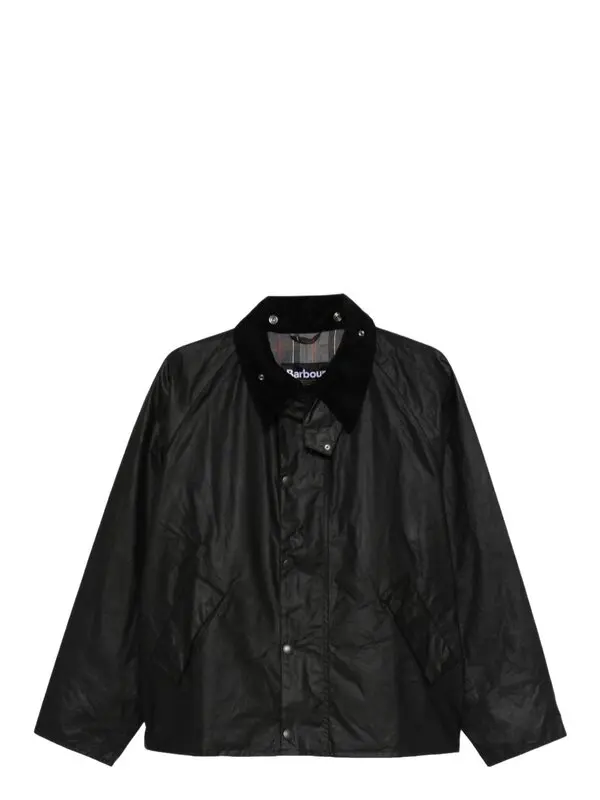 Barbour Waxed Canvas Jacket With Stand Collar And Embroidered Logo - Black