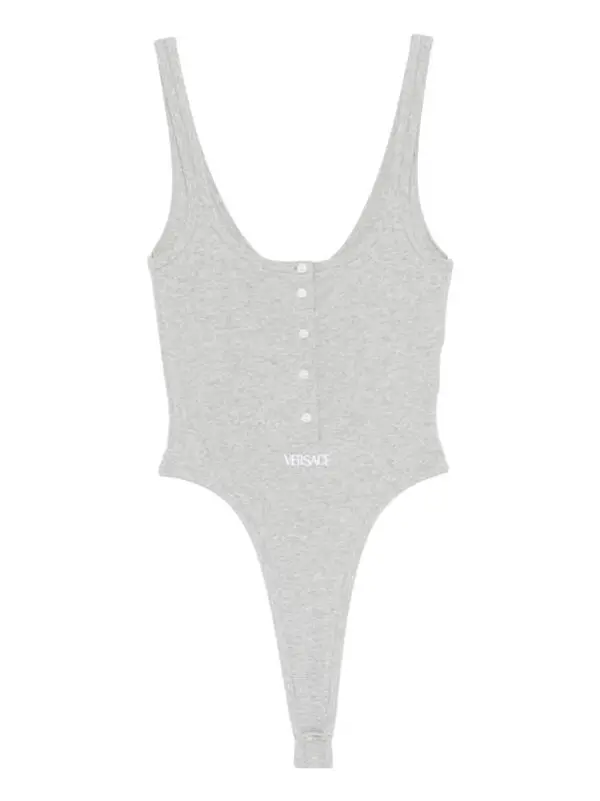 Versace Logo-embroidered Ribbed Bodysuit - Light Gray
