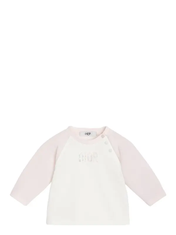 Dior Baby Long-sleeved T-shirt With Floral Logo - Ivory And Light Pink