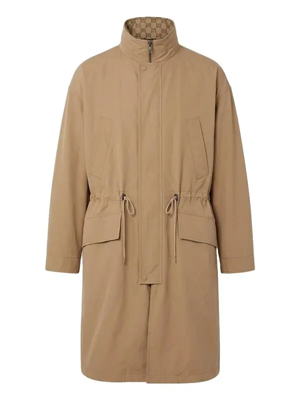 Gucci Hooded Pattern-detail Coat - Camel