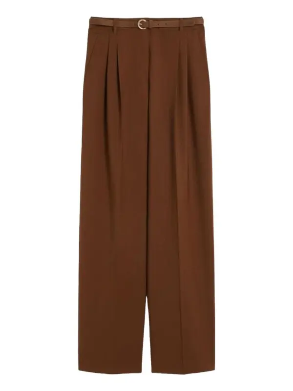 Max Mara Belted High-waisted Tapered Hem Pants - Chocolate