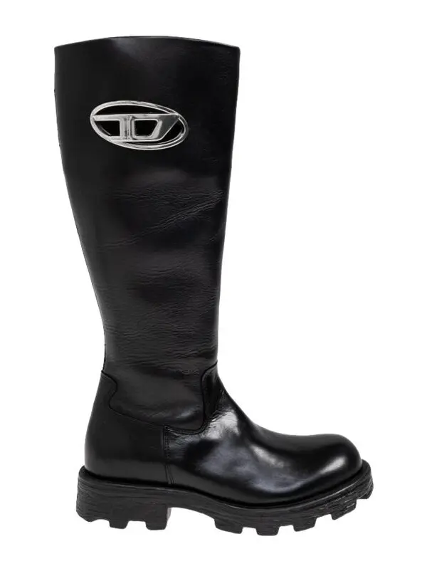 DIESEL® Oval D-logo Knee-high Boots - Black