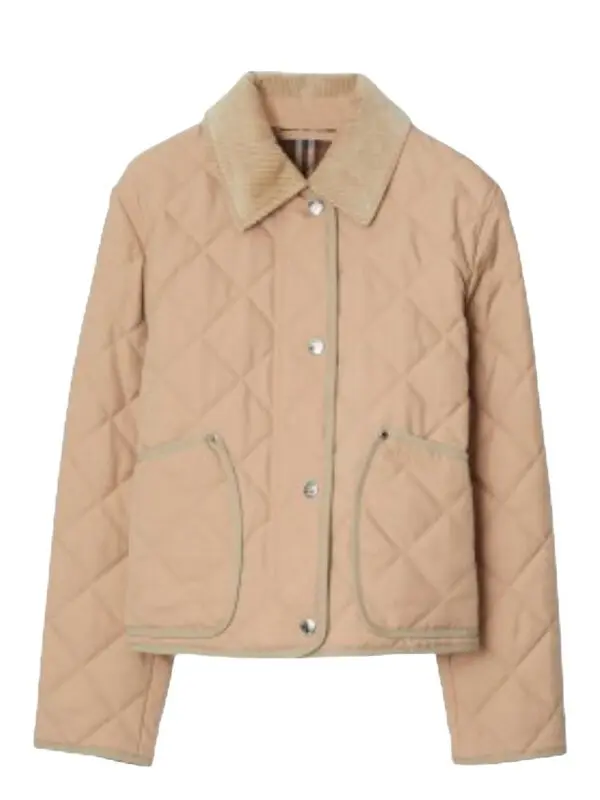 Burberry Quilted Long-sleeve Jacket With Corduroy Collar - Brown