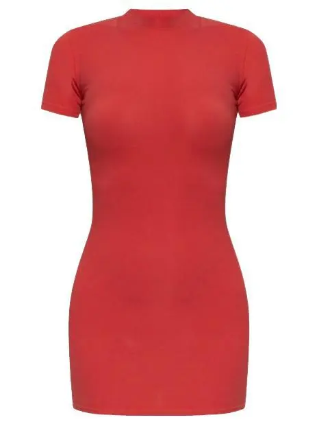 Balenciaga Crewneck Short Sleeve Fitted Dress - Red