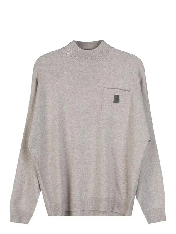 Brunello Cucinelli Long Sleeve Sweater With Pocket - Gray