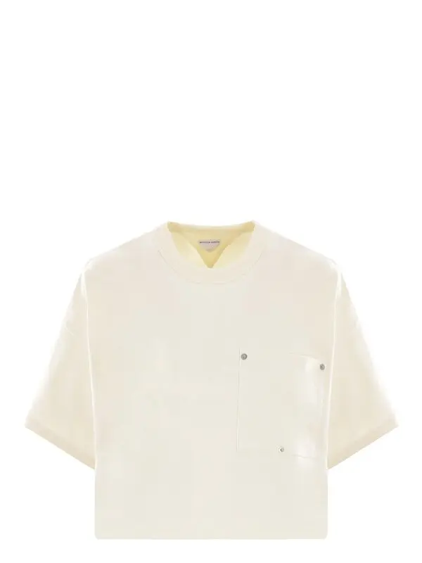 Bottega Veneta Cropped Crewneck T-shirt With Pocket Detail - Chalk