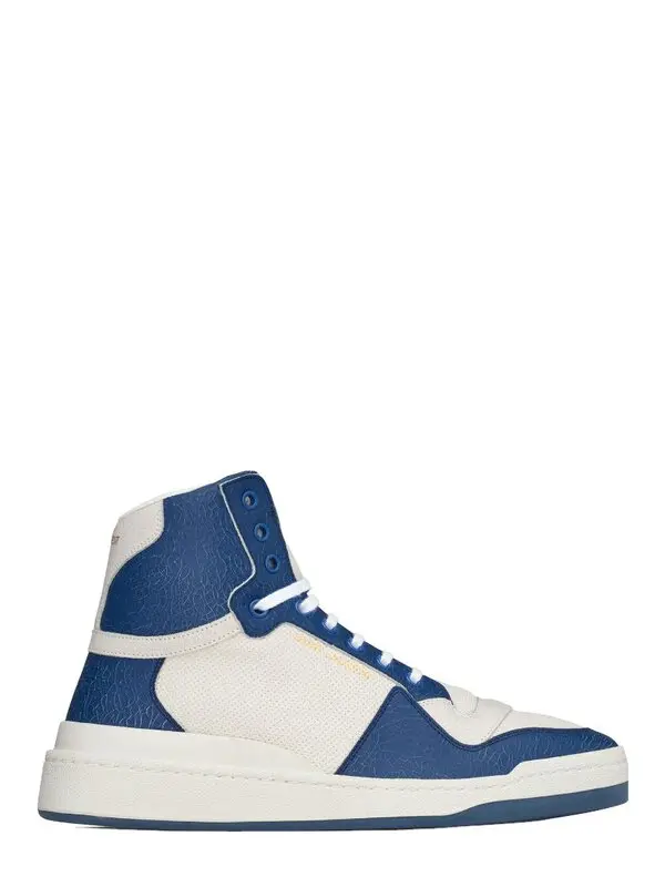 Saint Laurent Sl/24 Mid-top Sneakers - Natural And Light Navy Blue